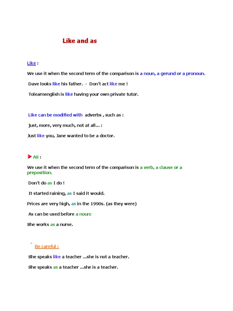 "Using 'Like' vs. 'As' in English" | PDF | Language Arts & Discipline