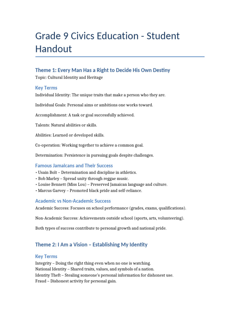 Grade9 Civics Student Handout | PDF | Jamaica