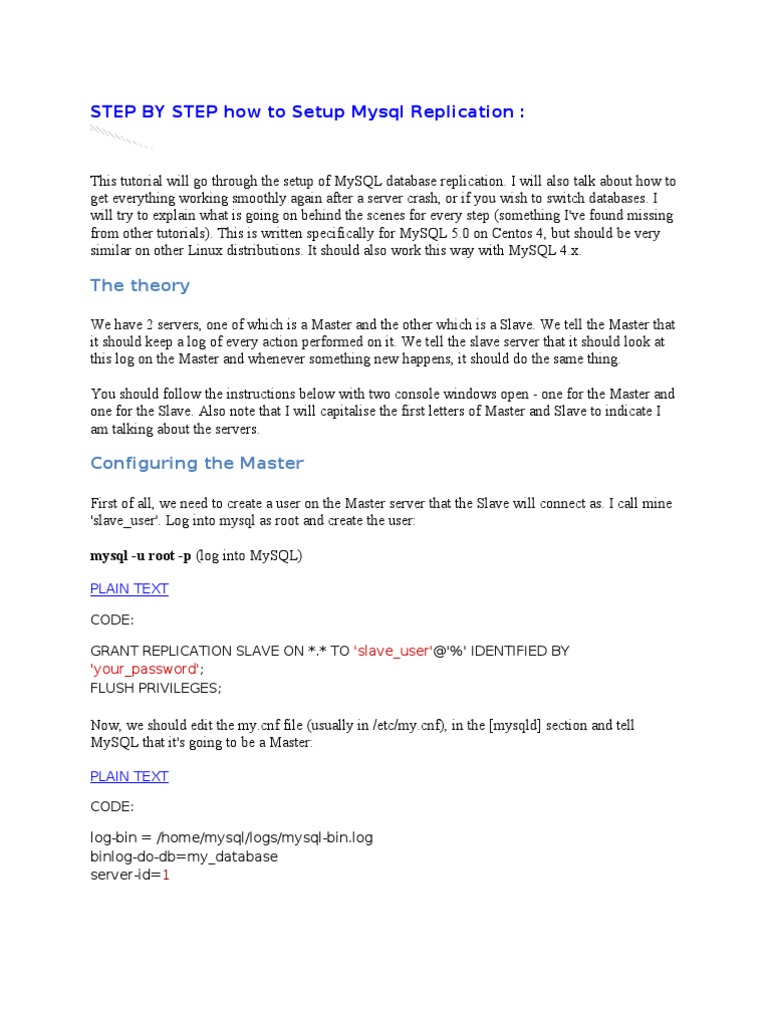 STEP by STEP How To Setup Mysql Replication & DBA Ref | PDF | My Sql | Cache (Computing)