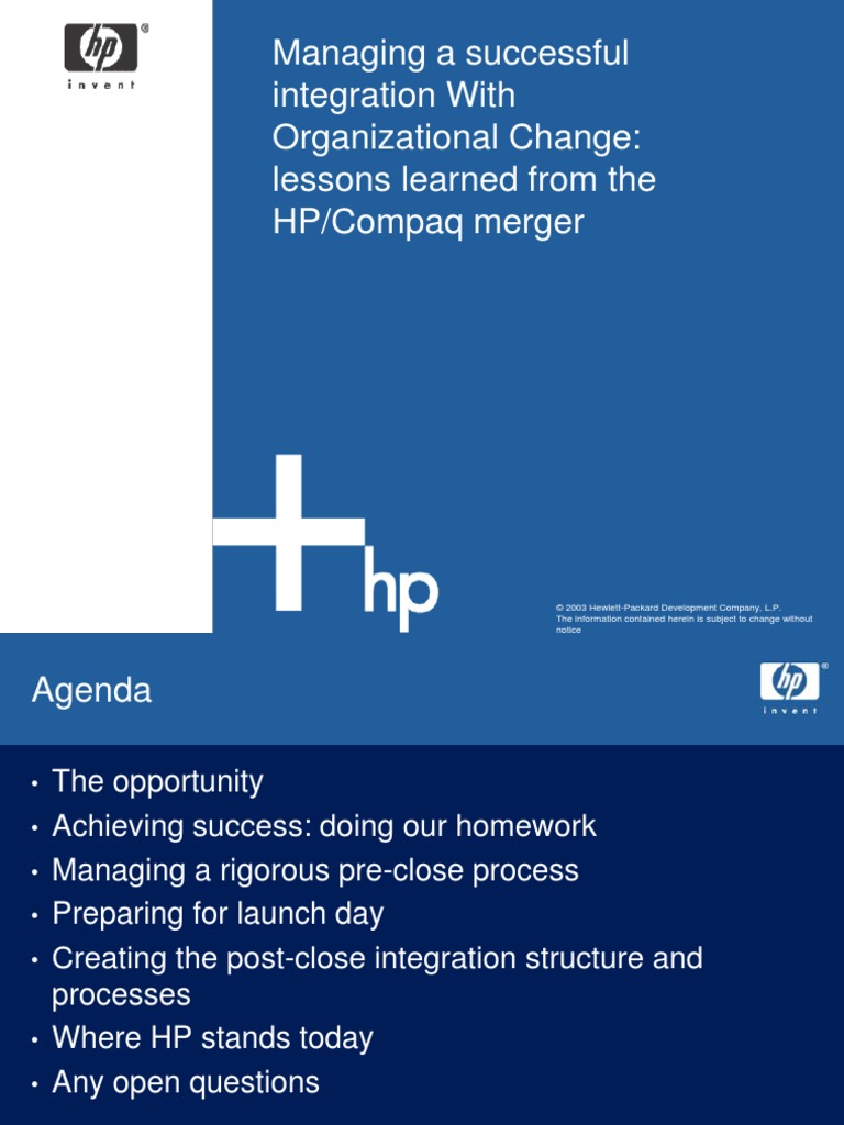 HP Compaq Merger and Org Change | PDF | Mergers And Acquisitions ...