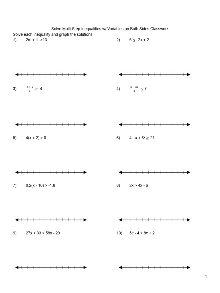 Solve Multi-Step Inequalities W - Variables On Both Sides Practice | PDF