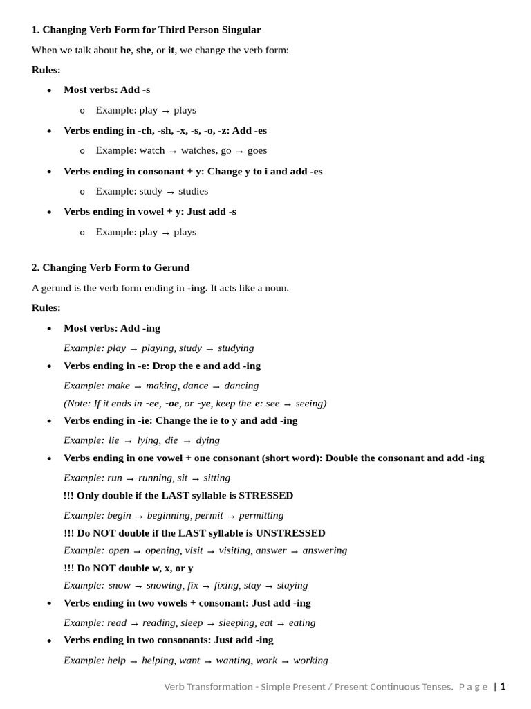 English Test - Verb Transformation For Present Tenses V1 | PDF | Stress ...