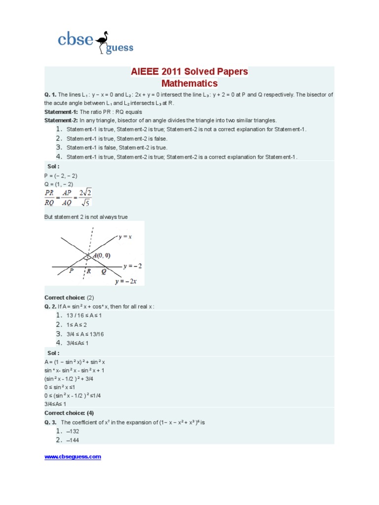 AIEEE 2011 Solved Papers | PDF