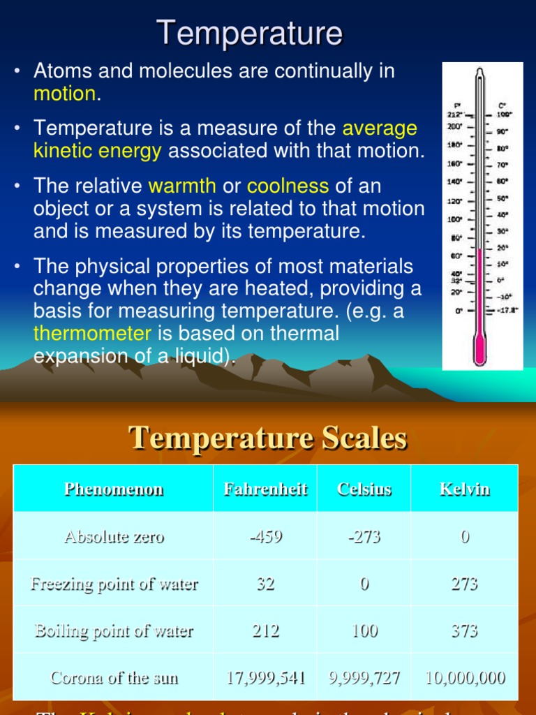 Temperature: Motion Average Kinetic Energy Warmth Coolness | PDF | Heat ...