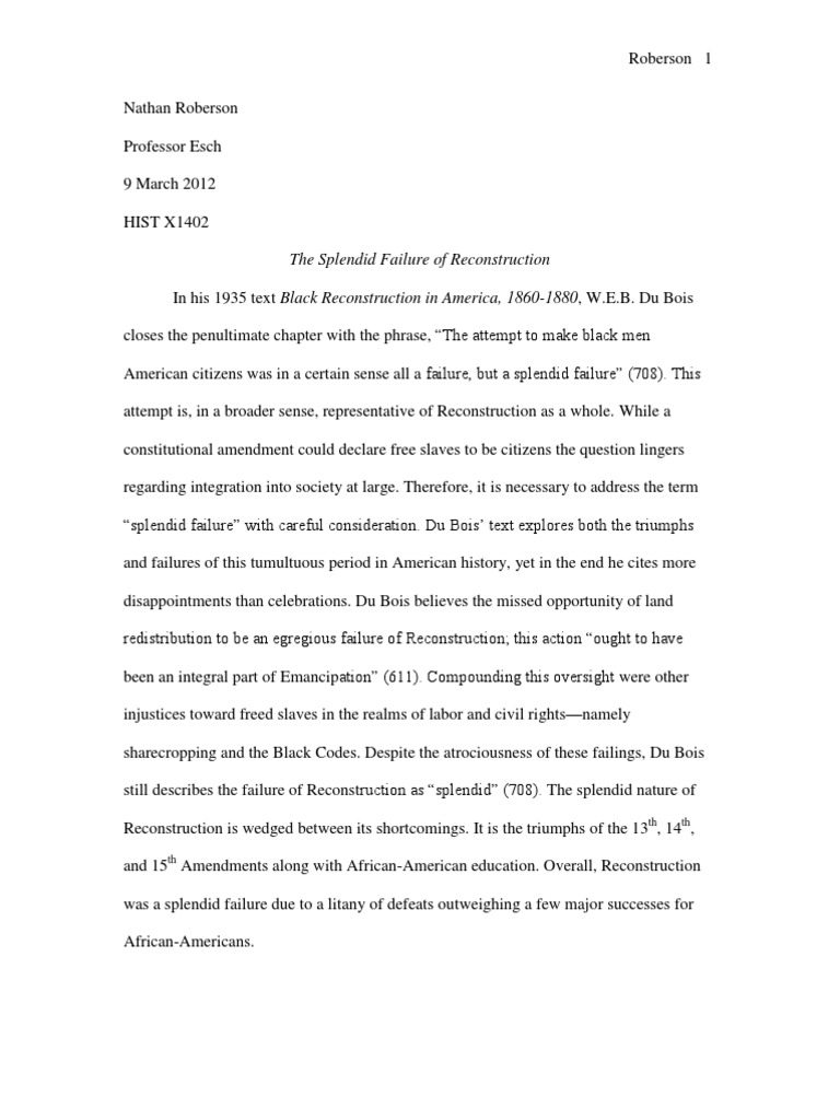 The Splendid Failure of Reconstruction | PDF | Reconstruction Era | W ...