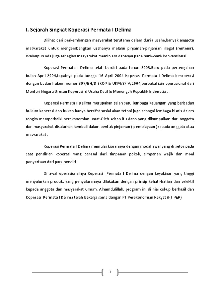 Koperasi Permata I Delima | PDF | Pengelolaan Keuangan & Uang
