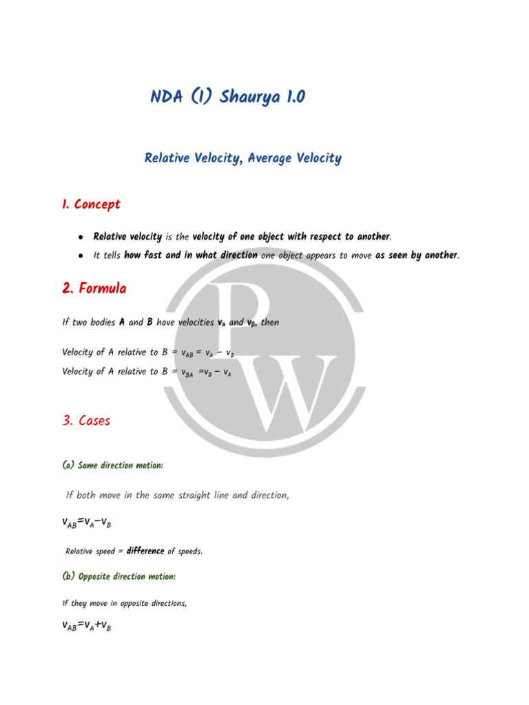 Relative Velocity Average Velocity Projectile Motion Handwritten Notes ...