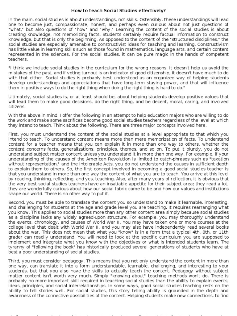 Effective Strategies for Teaching Social Studies | PDF | Civics | Teachers