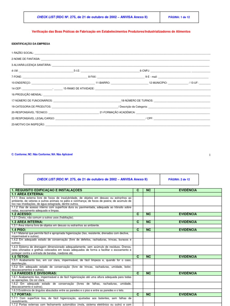 Check List RDC 275 | PDF | Embalagem e Rotulagem | Desperdício