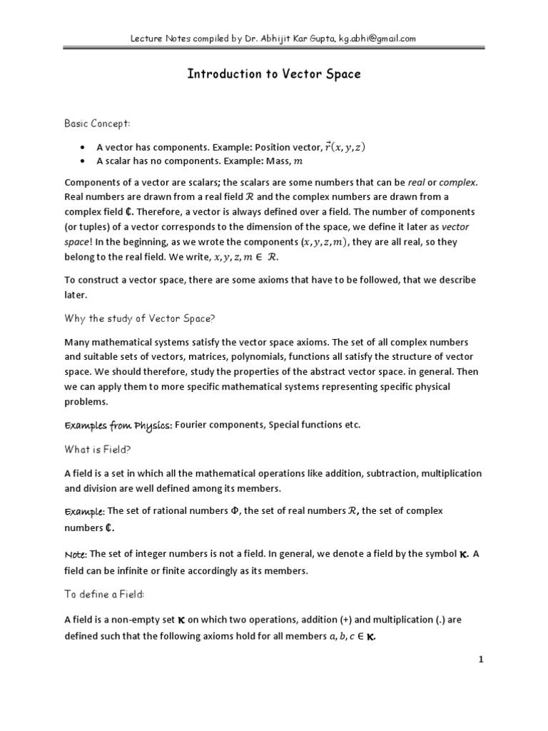 Lecture - I Vector Space | PDF | Vector Space | Field (Mathematics)
