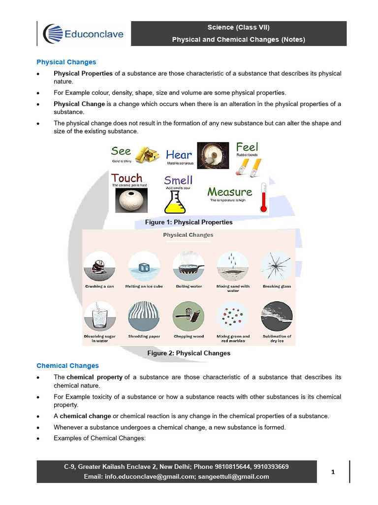 C7 Notes Physical and Chemical Changes | PDF | Chemical Substances ...