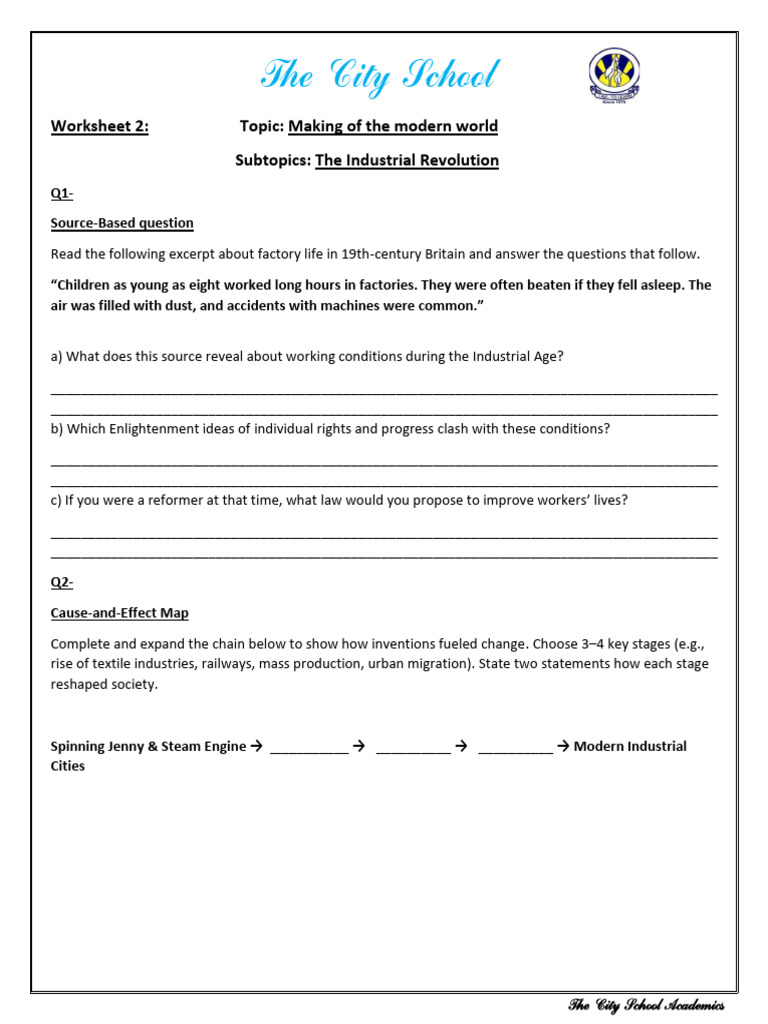 Worksheet 2-The Industrial Revolution | PDF | Industrial Revolution ...