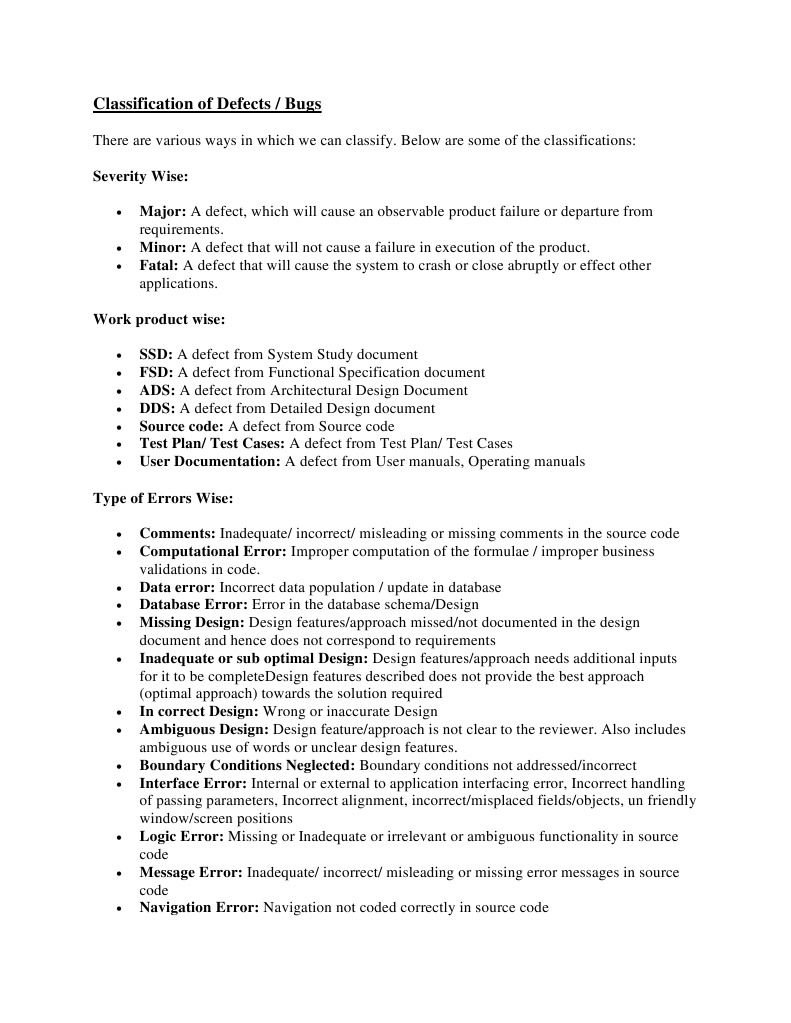 A Comprehensive Guide To Classifying Software Defects Through Severity Work Product Type Of