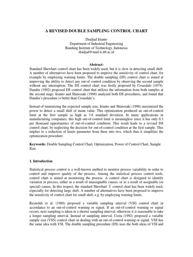 A Revised Double Sampling Control Chart Pdf Statistics Statistical Analysis