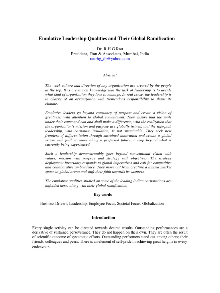Emulative Leadership Qualities and Their Global Ramification | PDF ...
