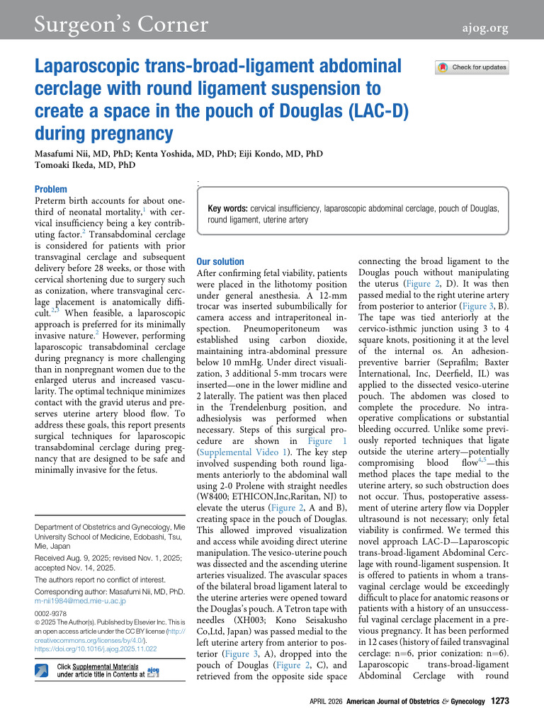 Laparoscopic Trans Broad Ligament Abdominal Cercla | PDF | Uterus ...