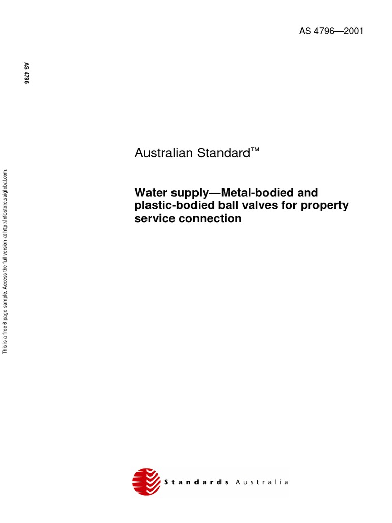 As 4796-2001 Water Supply - Metal Bodied and Plastic Bodied Ball Valves ...
