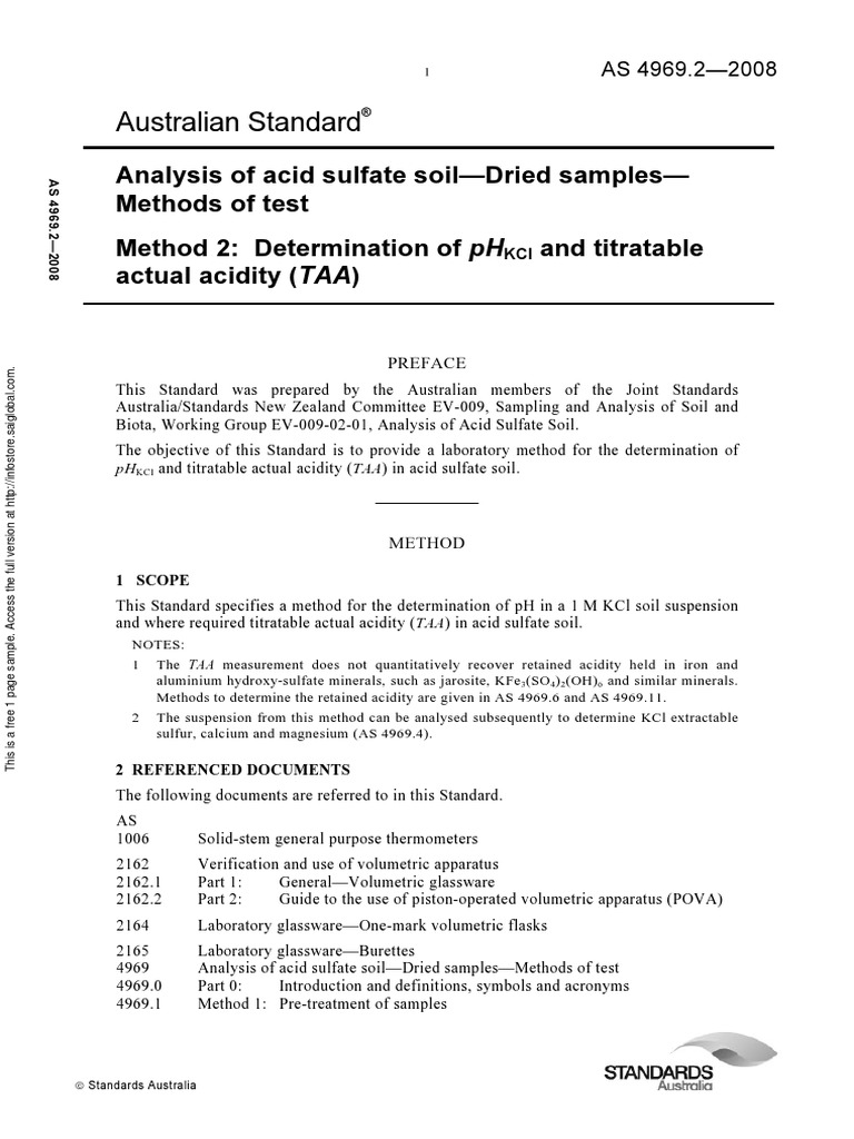 As 4969.2-2008 Analysis of Acid Sulfate Soil - Dried Samples - Methods ...