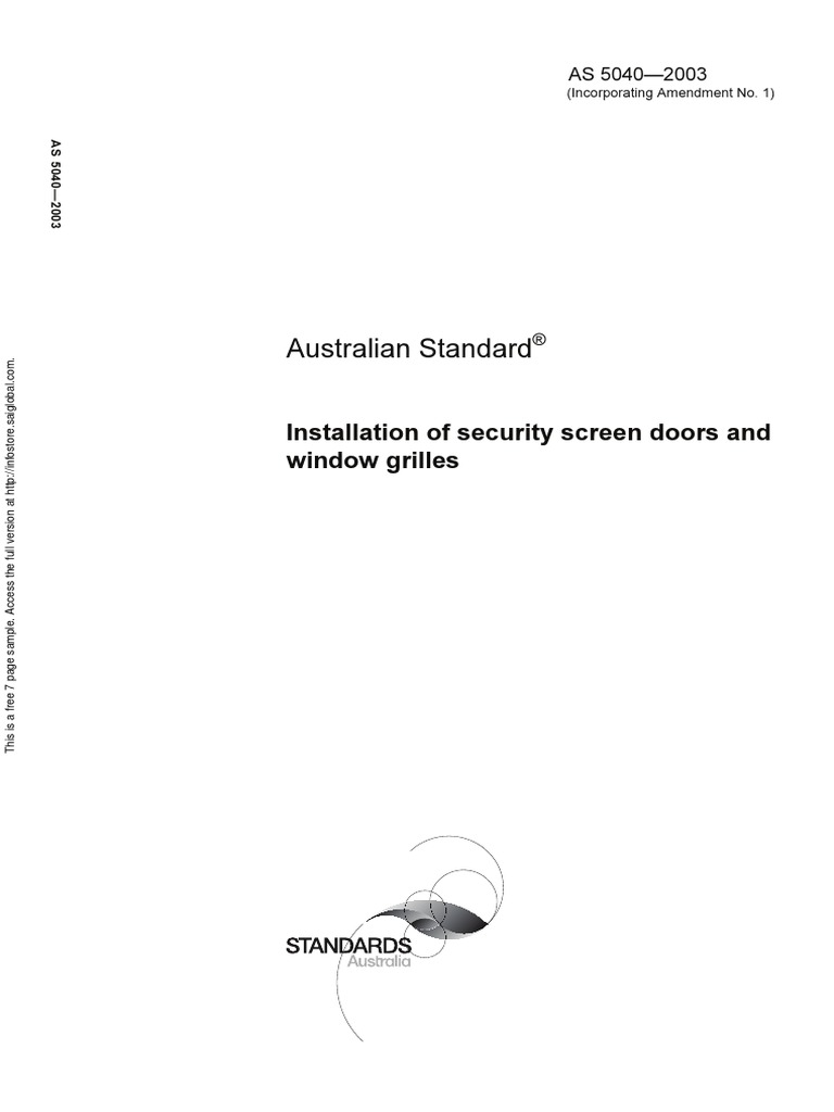 As 5040-2003 Installation of Security Screen Doors and Window Grilles ...