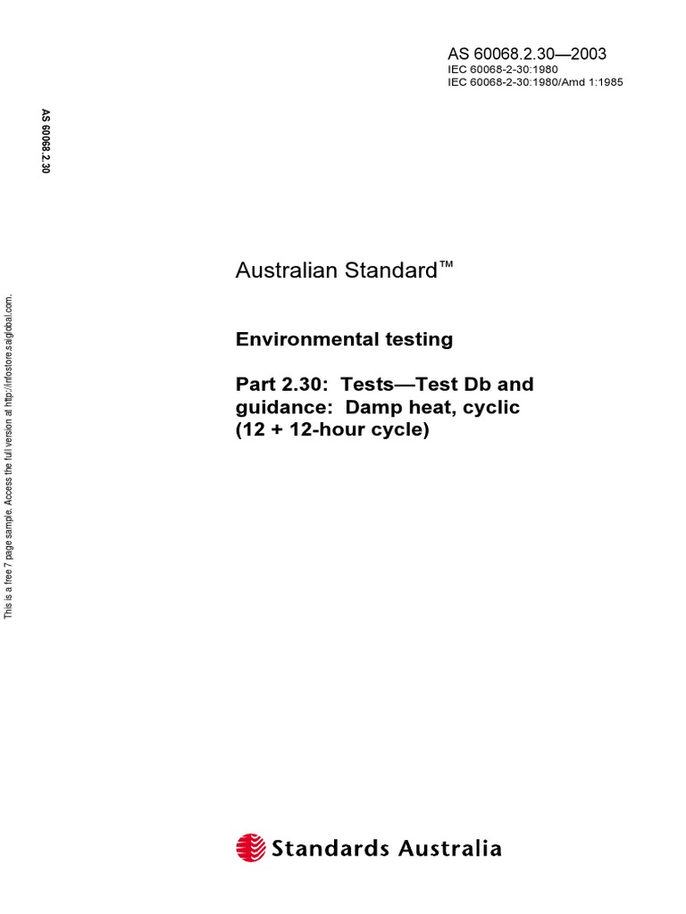 As 60068.2.30-2003 Environmental Testing Tests - Test DB and Guidance ...