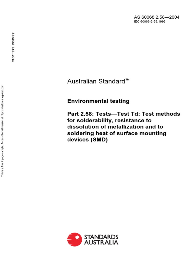 As 60068.2.58-2004 Environmental Testing Tests - Test TD - Test Methods ...