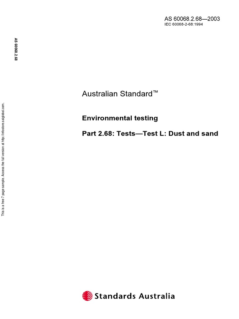 As 60068.2.68-2003 Environmental Testing Tests - Test L - Dust and Sand ...