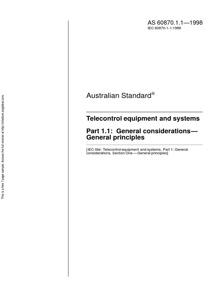 As 60870.1.1-1998 Telecontrol Equipment and Systems General ...