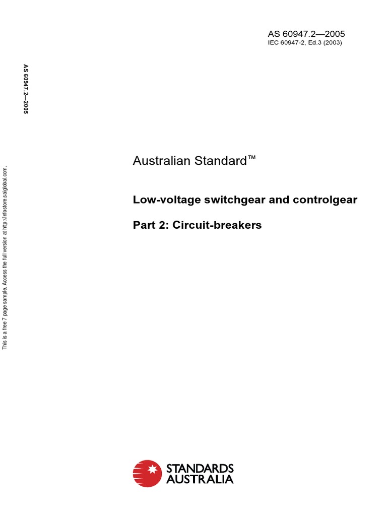 As 60947.2-2005 Low-Voltage Switchgear and Controlgear Circuit-Breakers | PDF | Electromagnetic ...