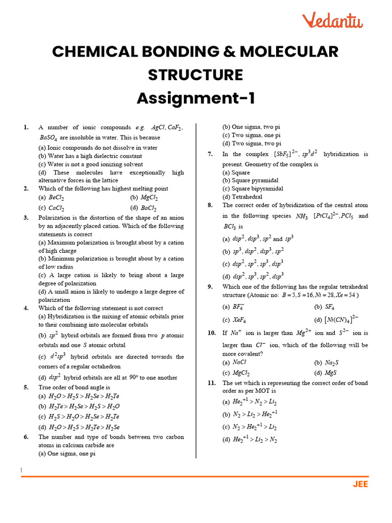 Chemical Bonding & Molecular Structure - Assignment | PDF | Ion ...