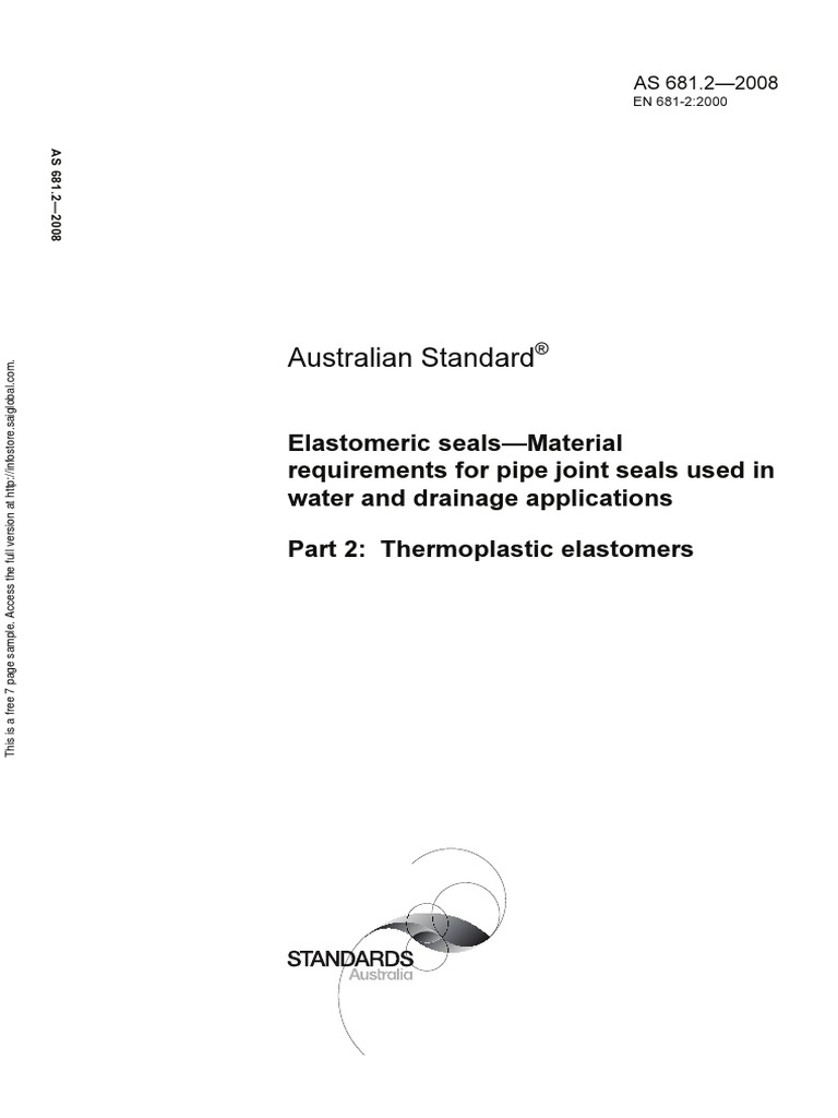 As 681.2-2008 Elastomeric Seals - Material Requirements For Pipe Joint ...