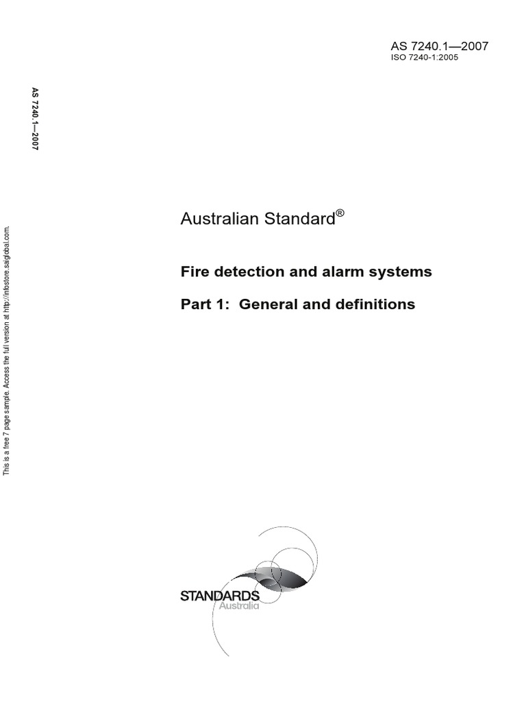 As 7240.1-2007 Fire Detection and Alarm Systems General and Definitions ...