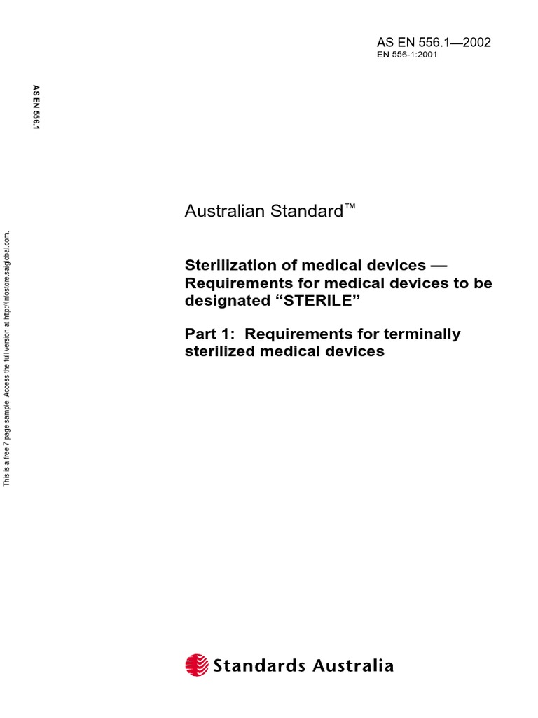 As en 556.1-2002 Sterilization of Medical Devices - Requirements For ...
