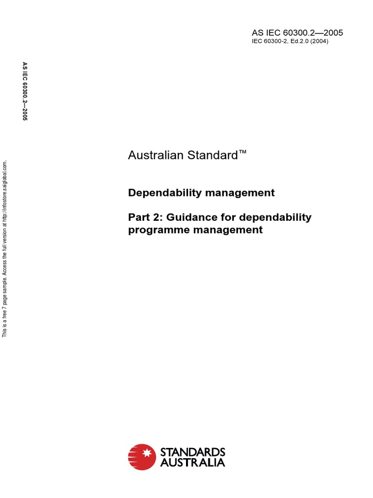 As IEC 60300.2-2005 Dependability Management Guidance For Dependability ...