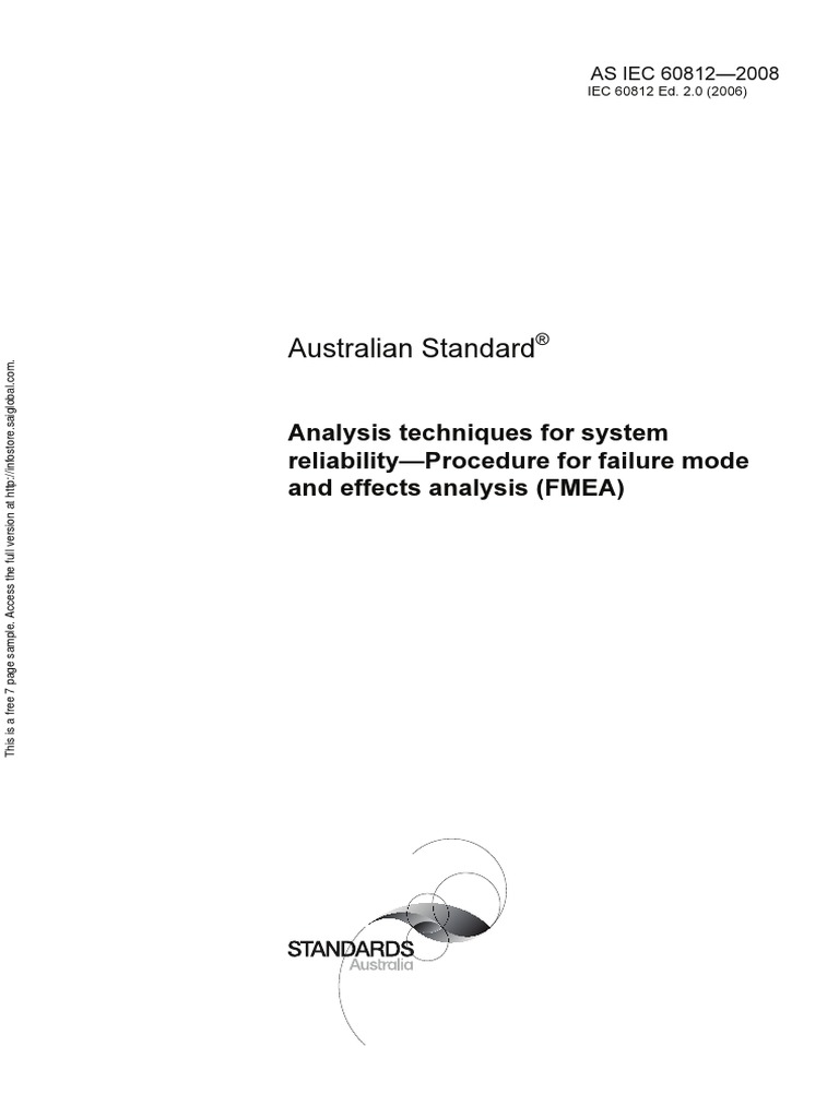As IEC 60812-2008 Analysis Techniques For System Reliability - Procedure For Failure Mode and ...