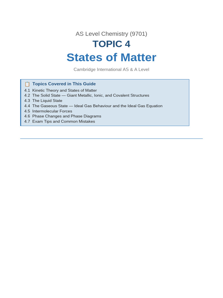 As Chemistry Topic4 States of Matter | PDF | Gases | Ion