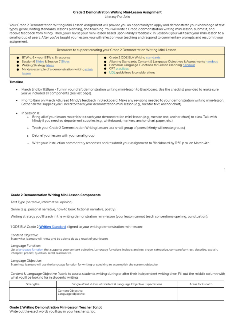 Demonstration Writing Mini Lesson Assignment_ Literacy Portfolio 26SP ...
