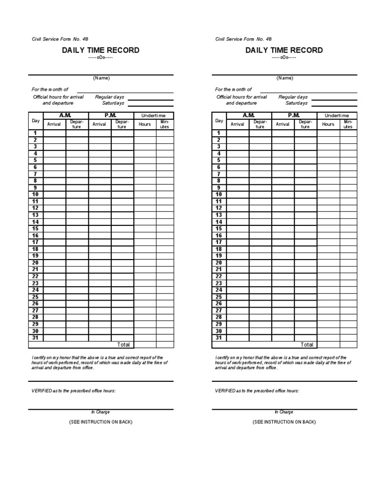 CSCForm48 DailyTimeRecord (DTR)
