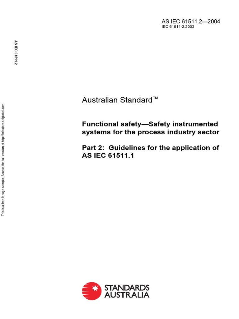 As IEC 61511.2-2004 Functional Safety - Safety Instrumented Systems For ...