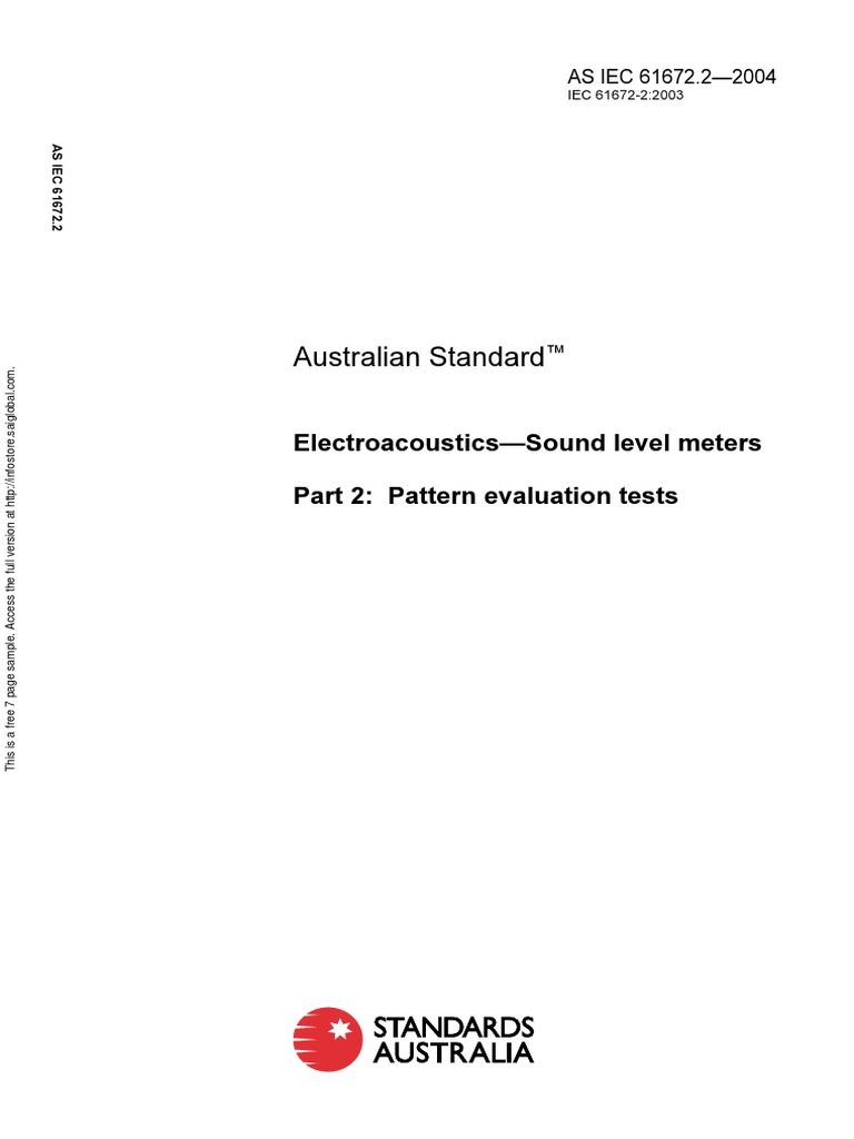 As IEC 61672.2-2004 Electroacoustics - Sound Level Meters Pattern ...