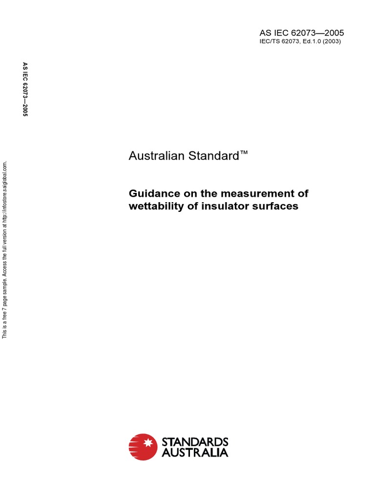 As IEC 62073-2005 Guidance On The Measurement of Wettability of ...