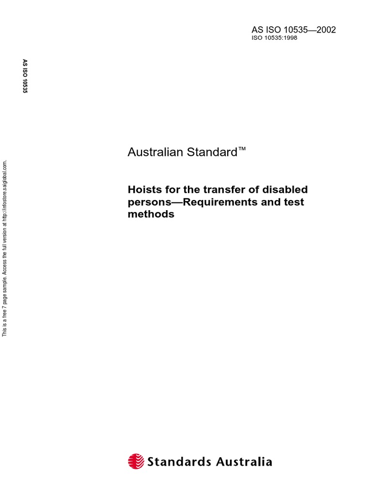 As ISO 10535-2002 Hoists For The Transfer of Disabled Persons ...
