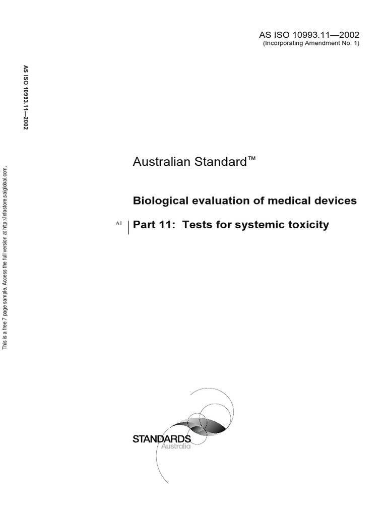 As ISO 10993.11-2002 Biological Evaluation of Medical Devices Tests For ...