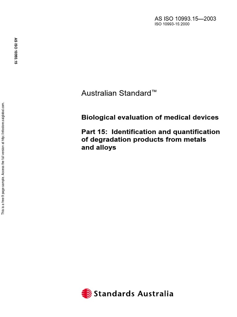 As ISO 10993.15-2003 Biological Evaluation of Medical Devices ...