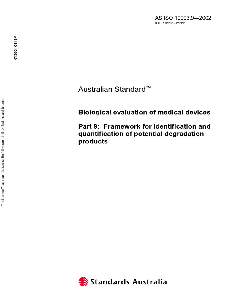 As ISO 10993.9-2002 Biological Evaluation of Medical Devices Framework ...