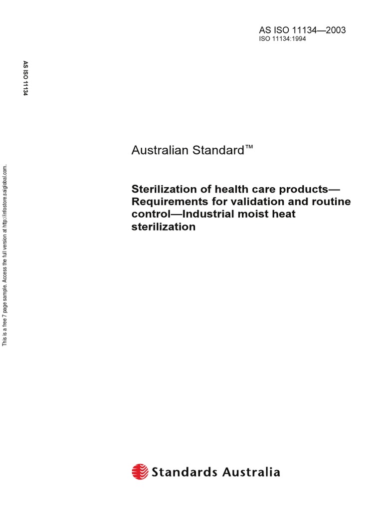 As ISO 11134-2003 Sterilization of Health Care Products - Requirements ...