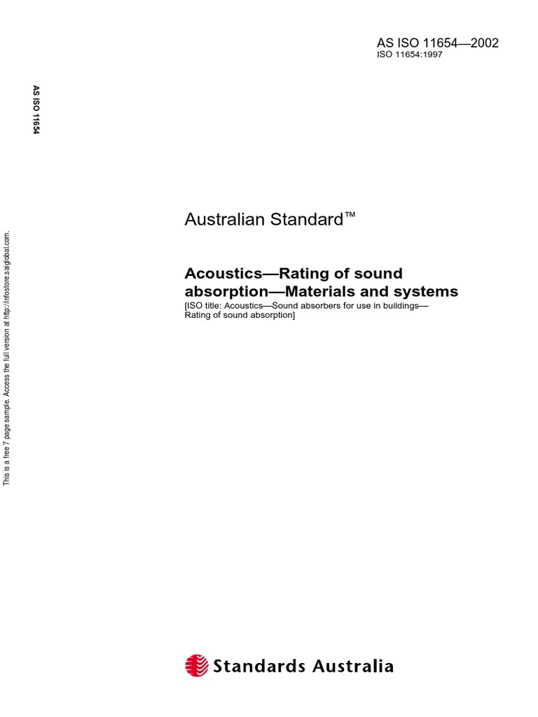 As ISO 11654-2002 Acoustics - Rating of Sound Absorption - Materials ...