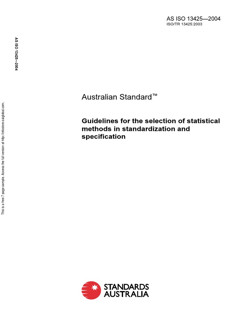 As ISO 13425-2004 Guidelines For The Selection of Statistical Methods ...