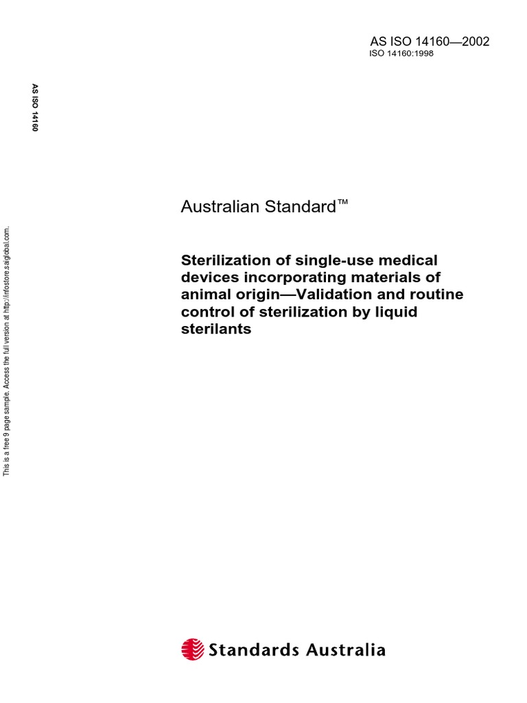 As ISO 14160-2002 Sterilization of Single-Use Medical Devices ...