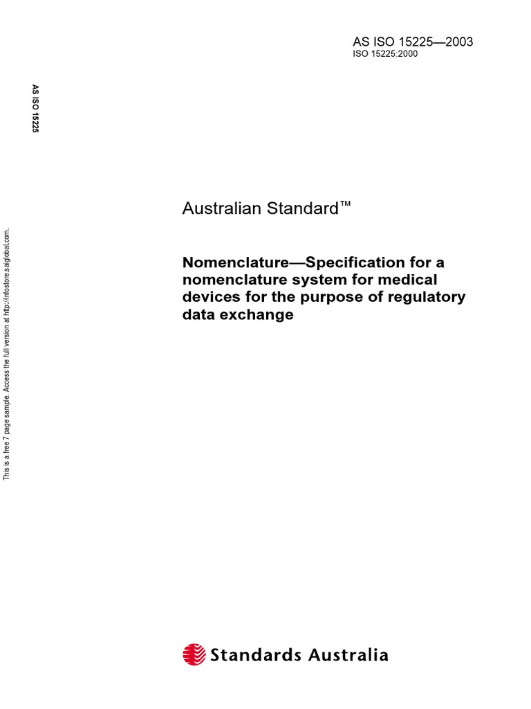 As ISO 15225-2003 Nomenclature - Specification For A Nomenclature ...