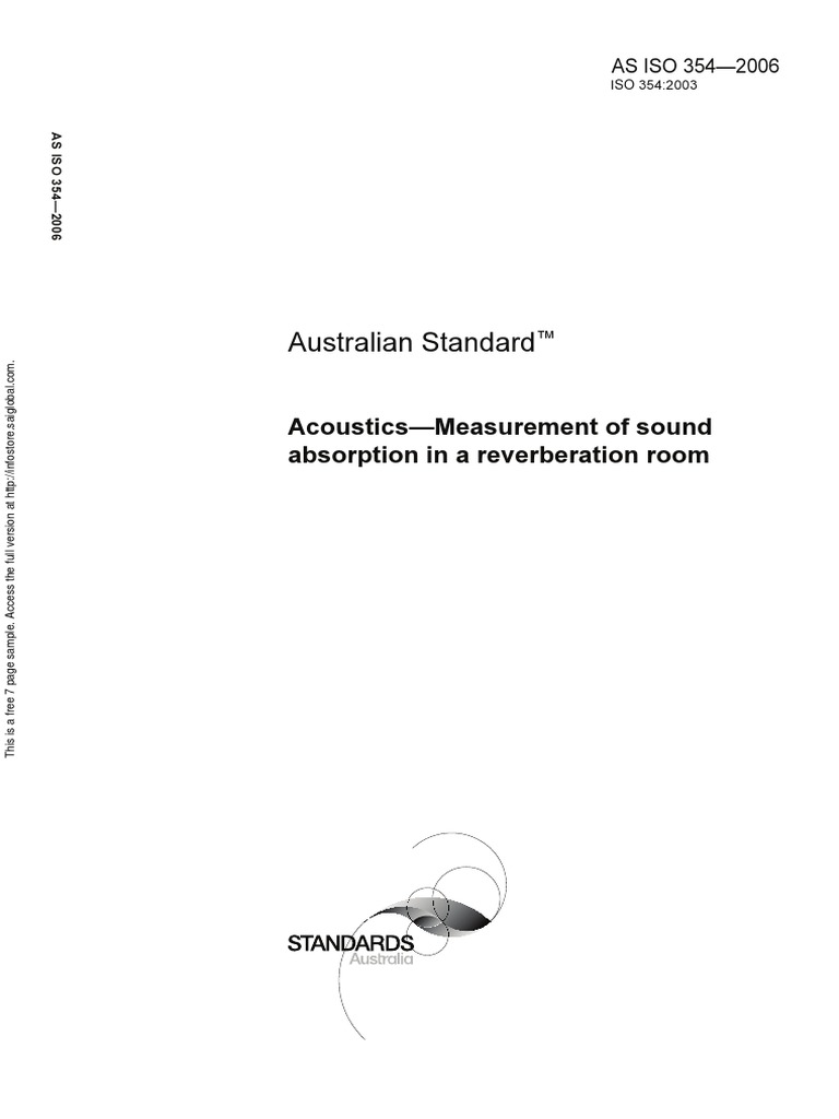 As ISO 354-2006 Acoustics - Measurement of Sound Absorption in A Reverberation Room | PDF ...